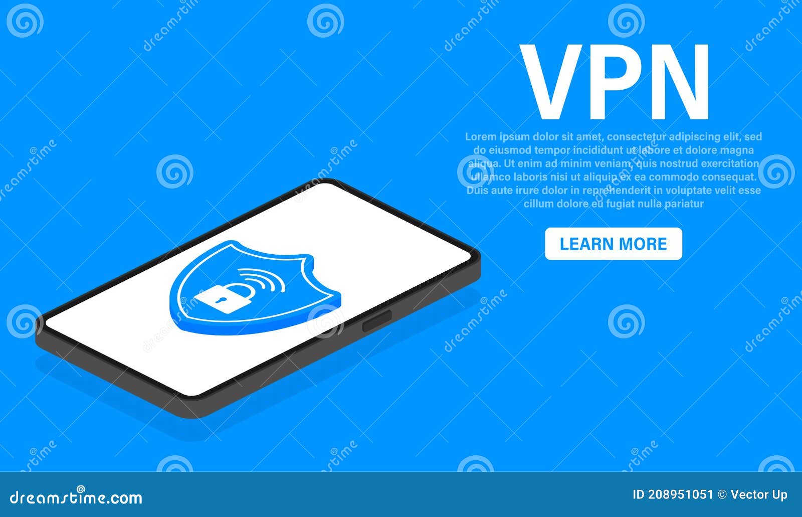 VPN Flat Blue Secure Label on White Background. Vector Illustration ...