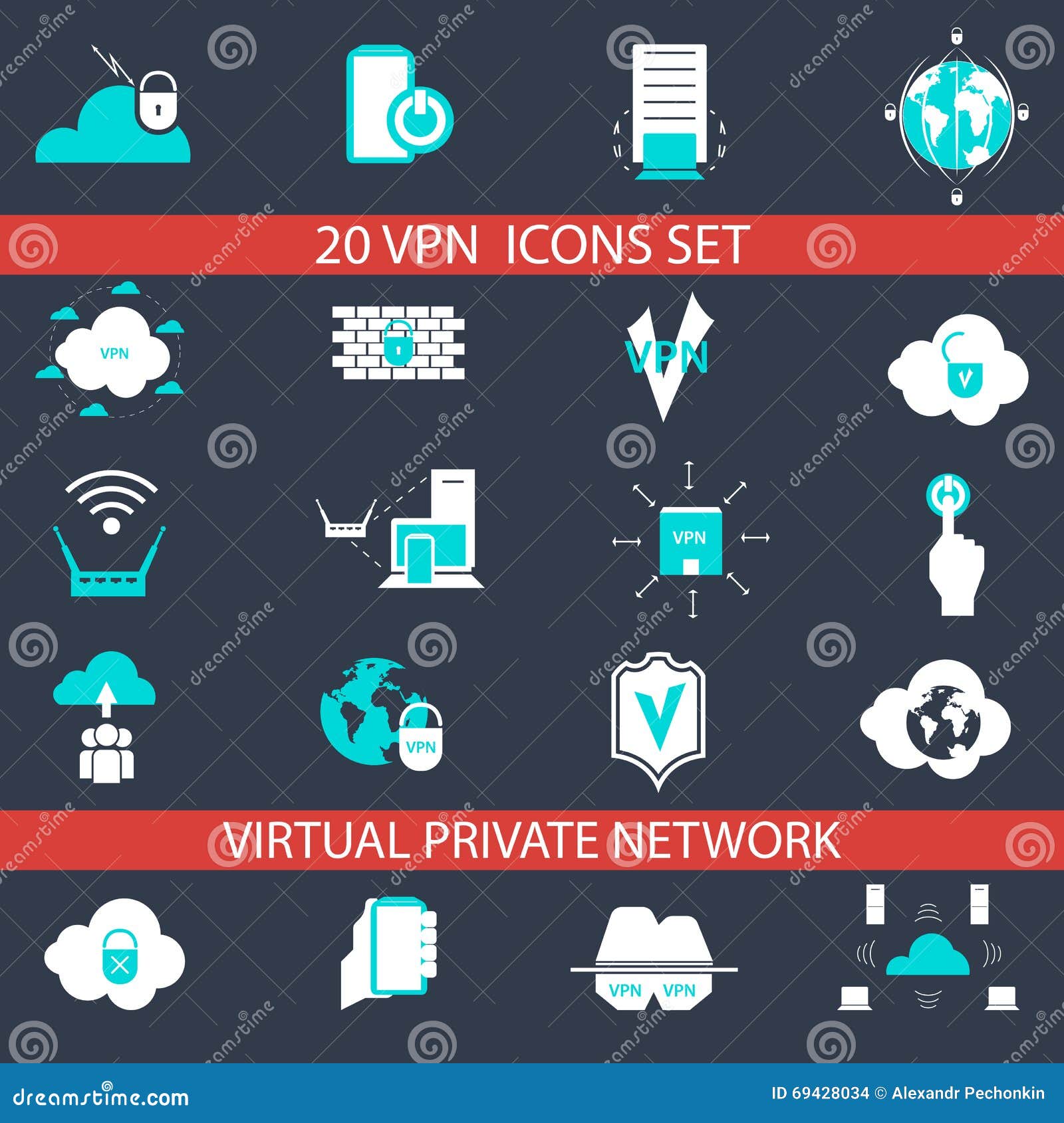 VPN Icons Set stock vector. Illustration of internet - 69428034