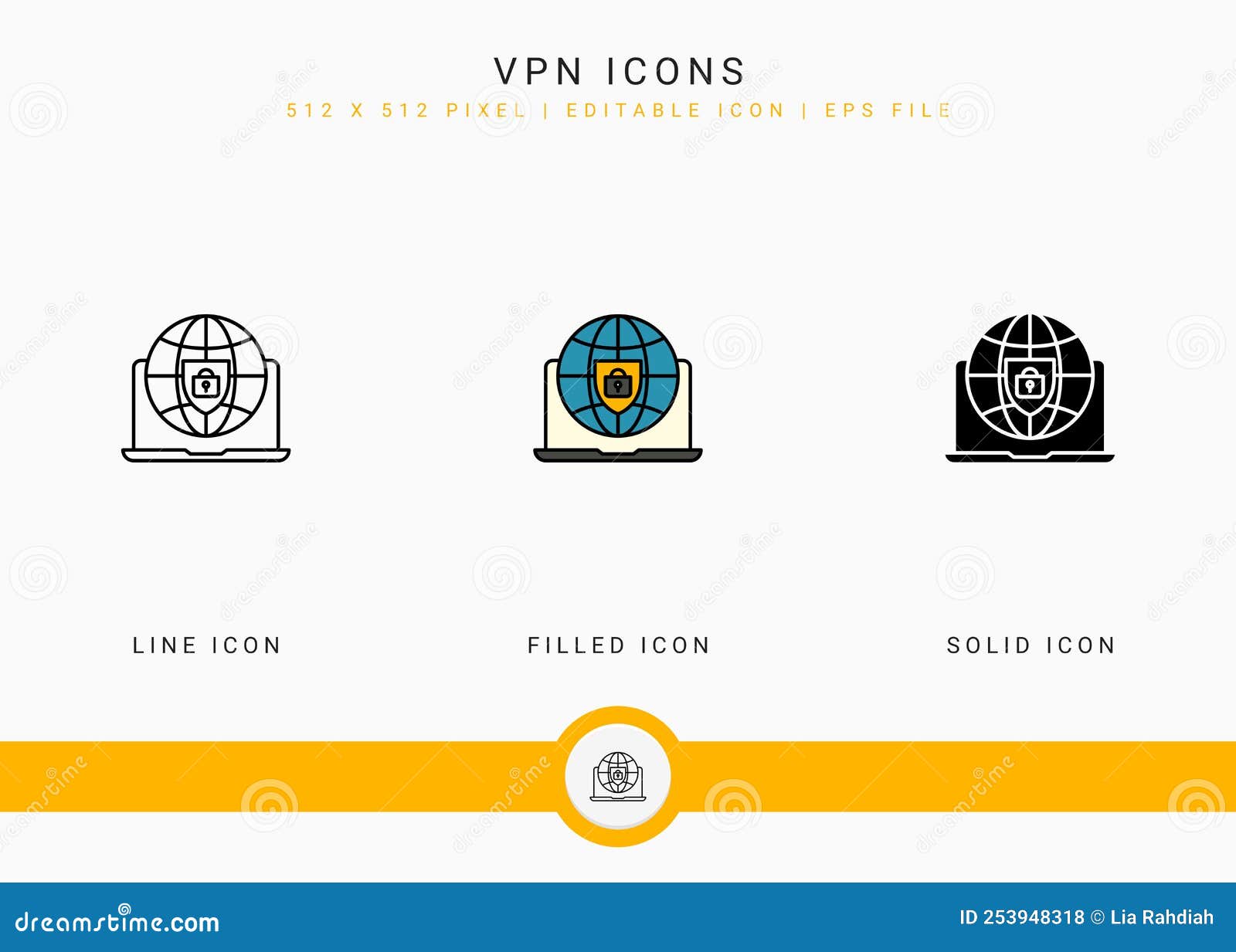 VPN Icons Set Vector Illustration with Solid Icon Line Style. Secure ...