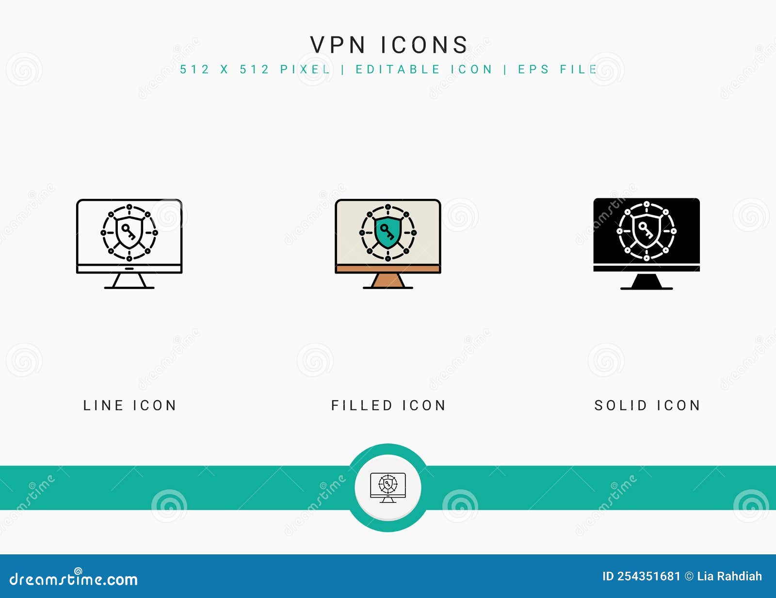 VPN Icons Set Vector Illustration with Solid Icon Line Style. Secure ...