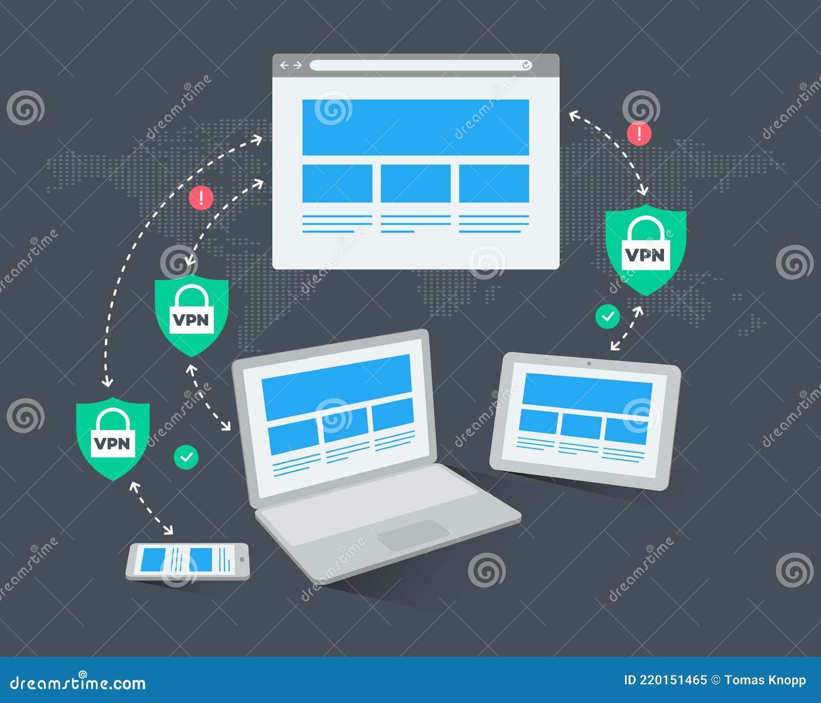VPN Network Security Infographics - Dark Version Stock Vector ...