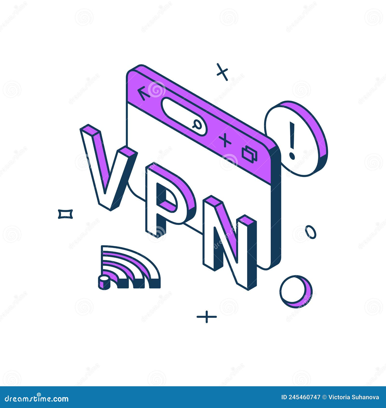 VPN Safety Browser Connection Internet Cyber Security 3d Icon Isometric ...