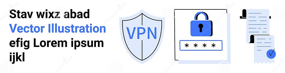 VPN Security Elements with Lock, Shield, Document Icon Stock ...