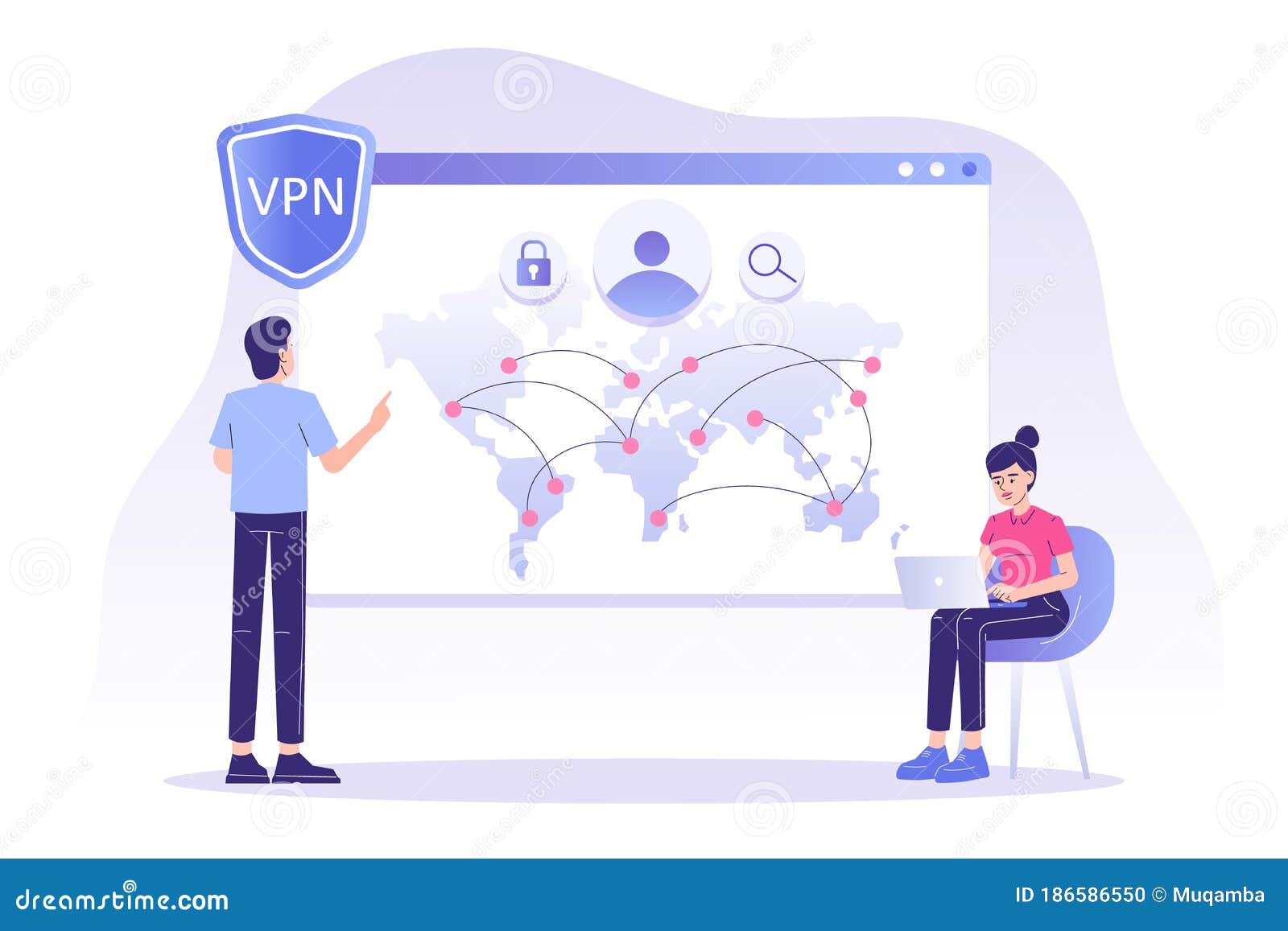 VPN Service Concept. People Using VPN Security Software in User ...