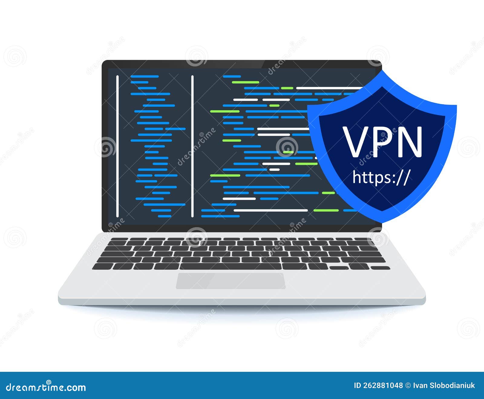VPN Service. Laptop with Secure VPN Connection Concept Stock Vector ...