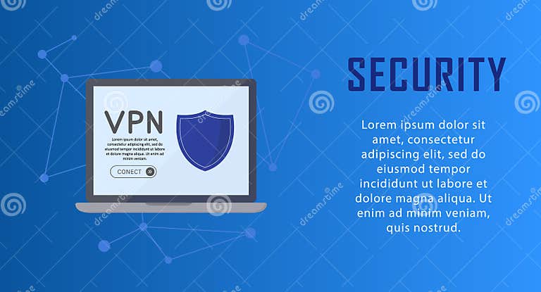 VPN System with Laptop in a Flat Design. VPN Laptop with Lock Shield ...
