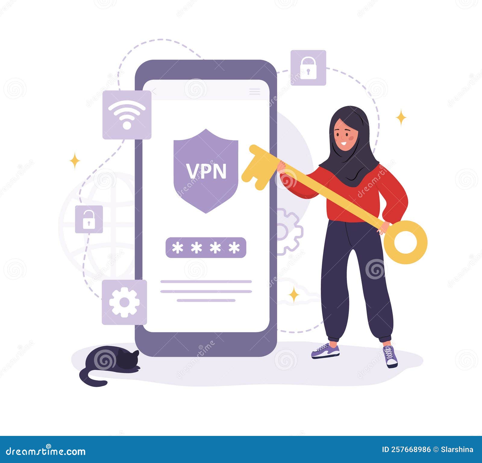 VPN Technology. Islamic Woman Using Software for Protect Personal Data ...