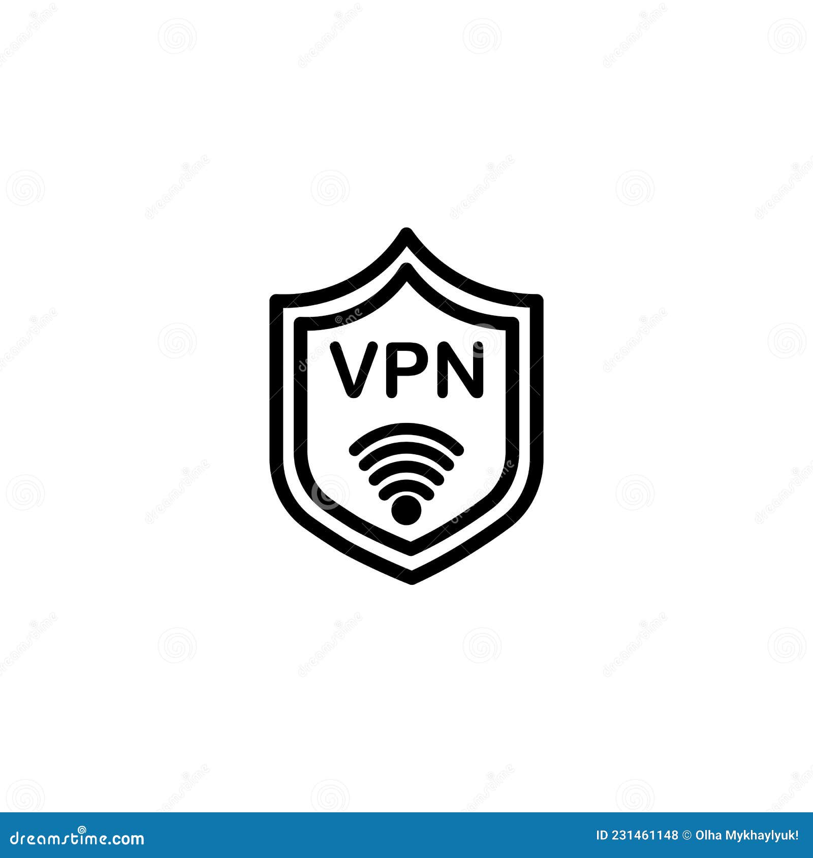 VPN - Virtual Private Network Icon. Simple Shield with Wi-fi Symbol ...