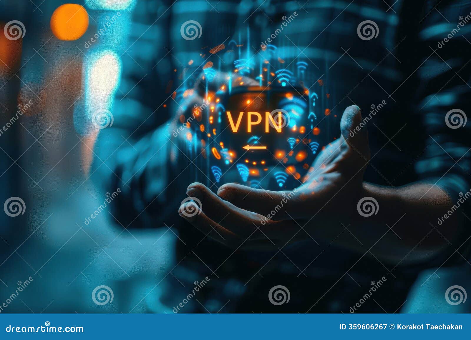 VPN Virtual Private Network Security Internet Tunneling Protocol Concept. Man Using VPN To ...