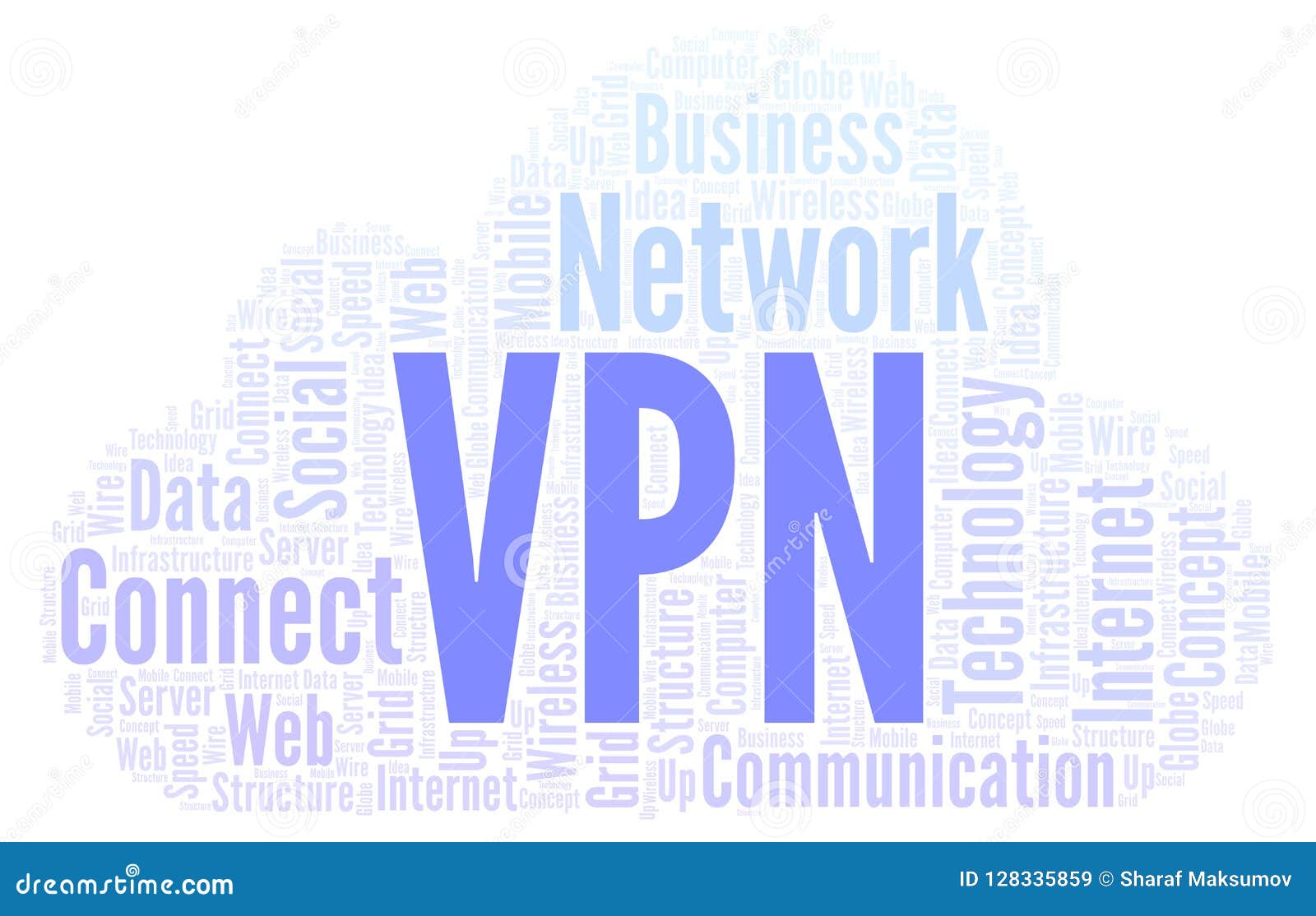 Vpn word cloud. stock illustration. Illustration of word - 128335859