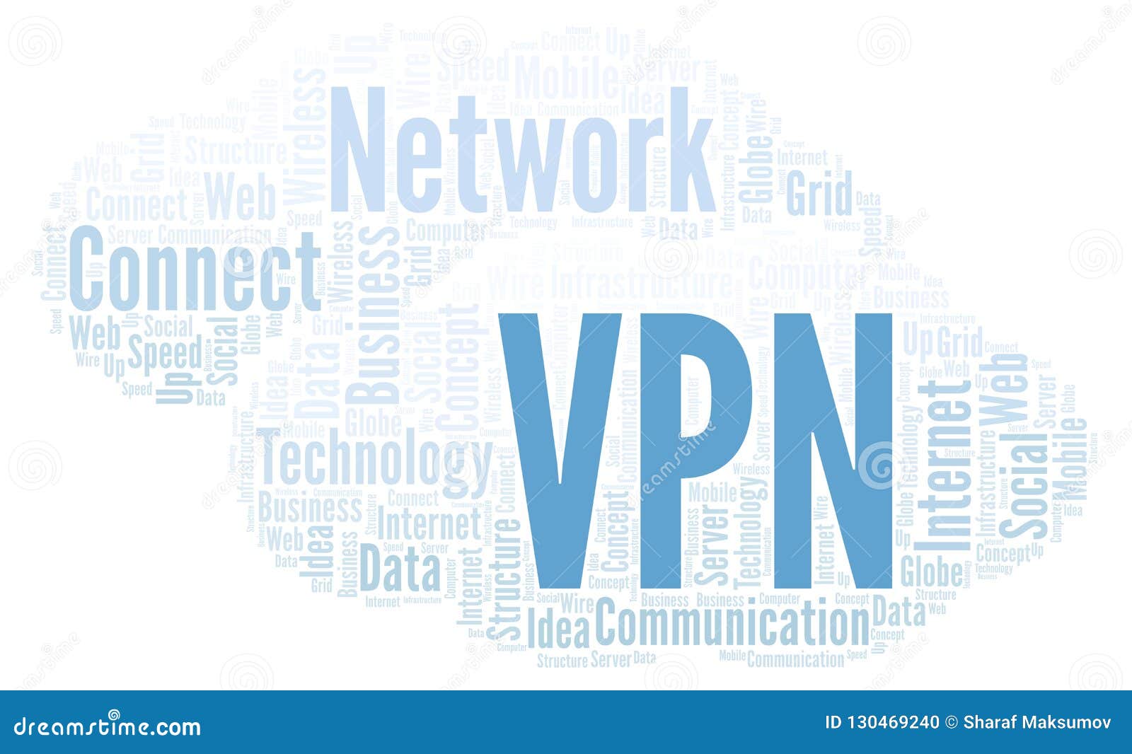 Vpn word cloud. stock illustration. Illustration of colors - 130469240