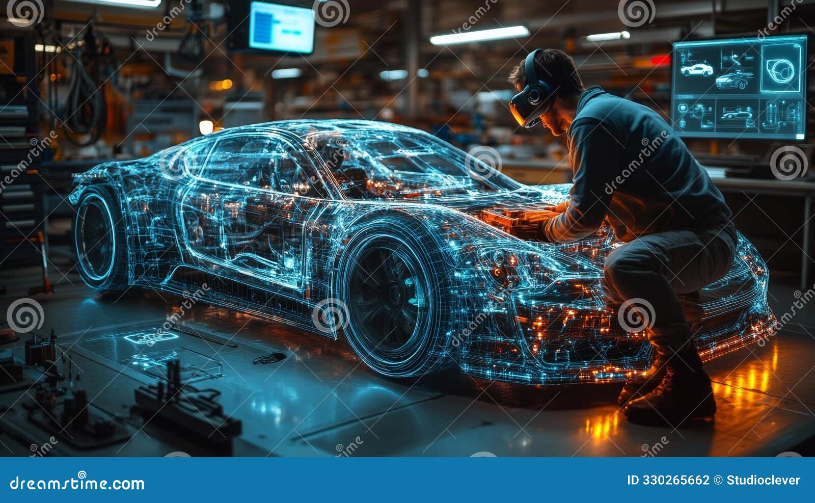 Vr Car Design in Futuristic Workshop - Generative Ai Stock Illustration ...