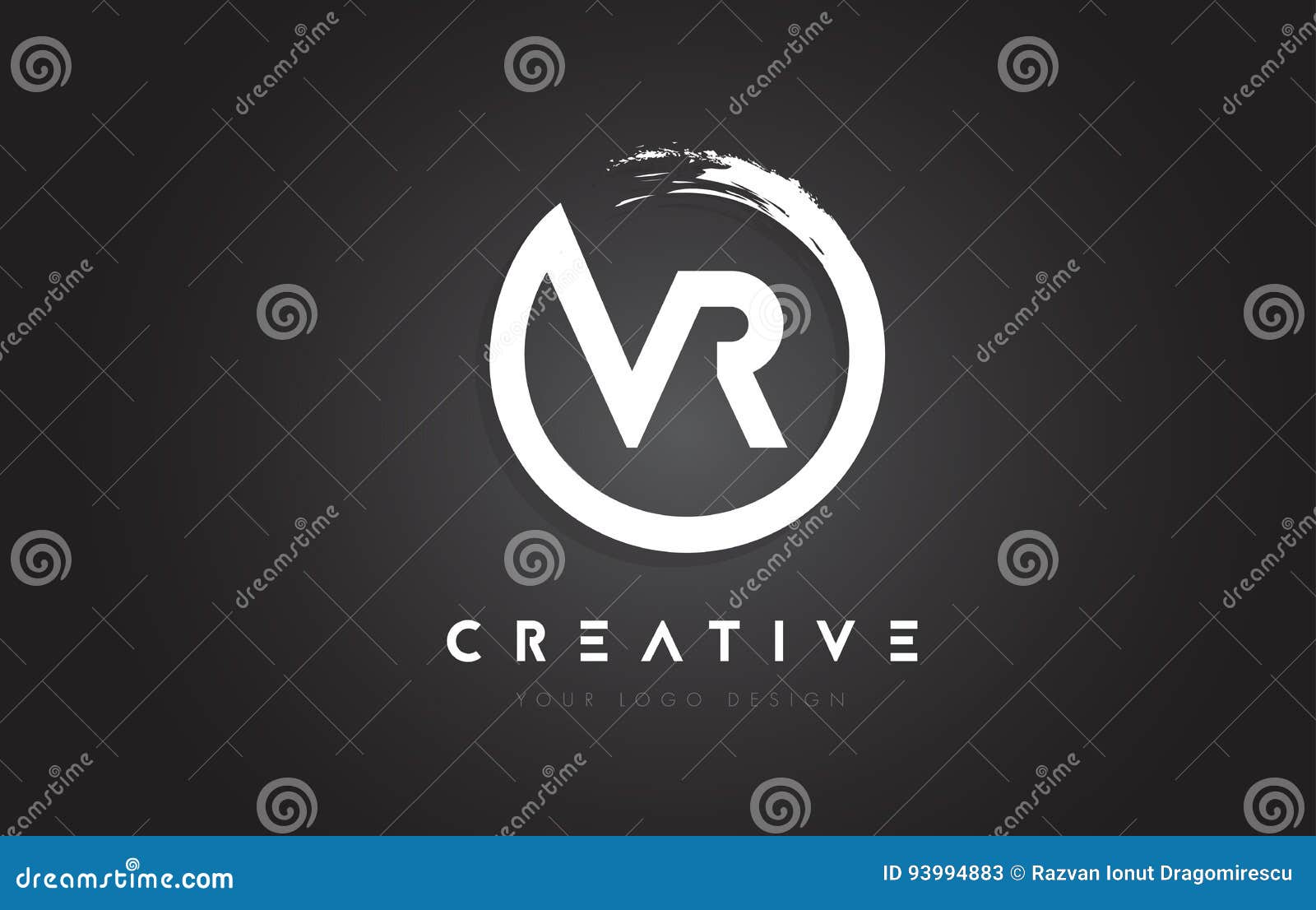 VR Circular Letter Logo with Circle Brush Design and Black Background ...