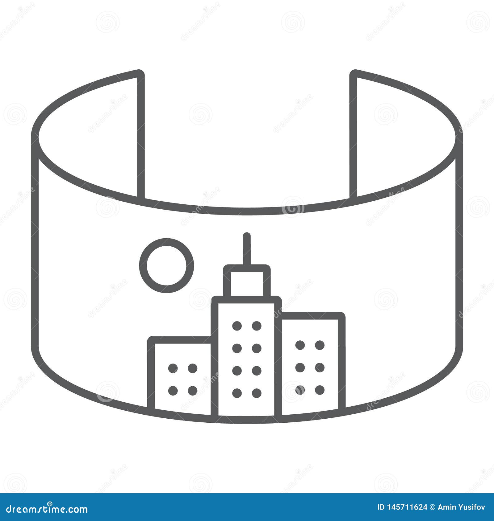 VR City Thin Line Icon, Virtual and Town, Virtual City Sign, Vector ...
