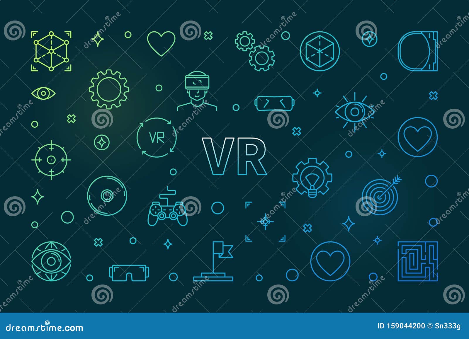 VR Concept Colored Horizontal Illustration in Thin Line Style Stock ...