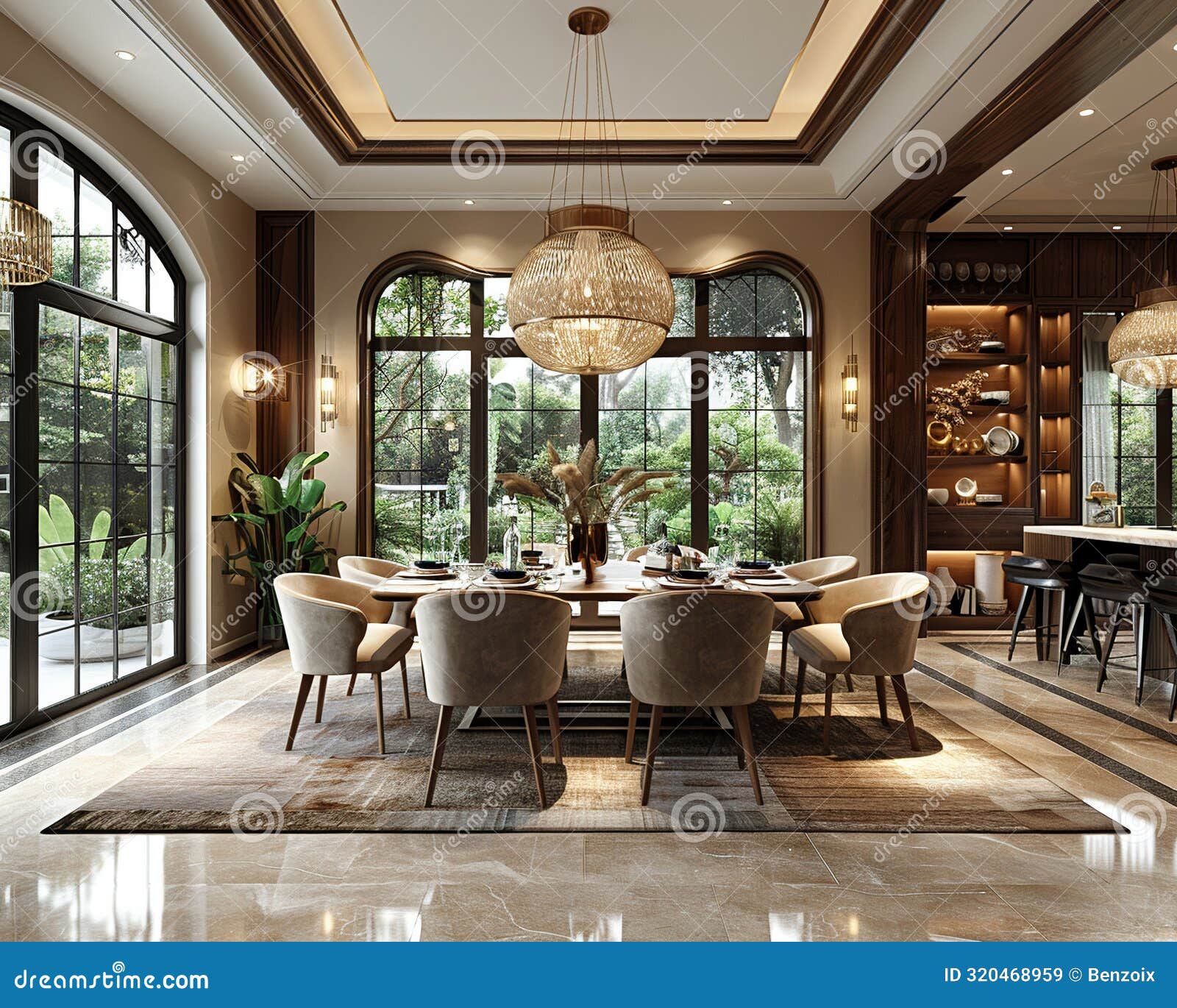 A VR Design of a Spacious Dining Room Stock Image - Image of area ...