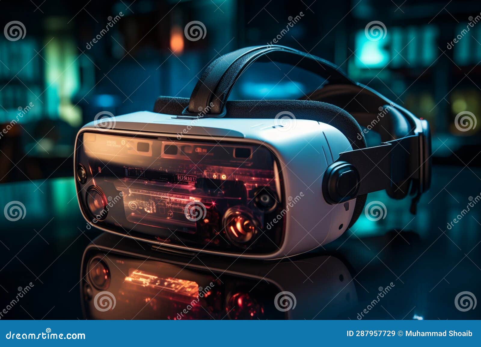 VR Device on Control Table Innovative Tech Setup Against a Backdrop of ...