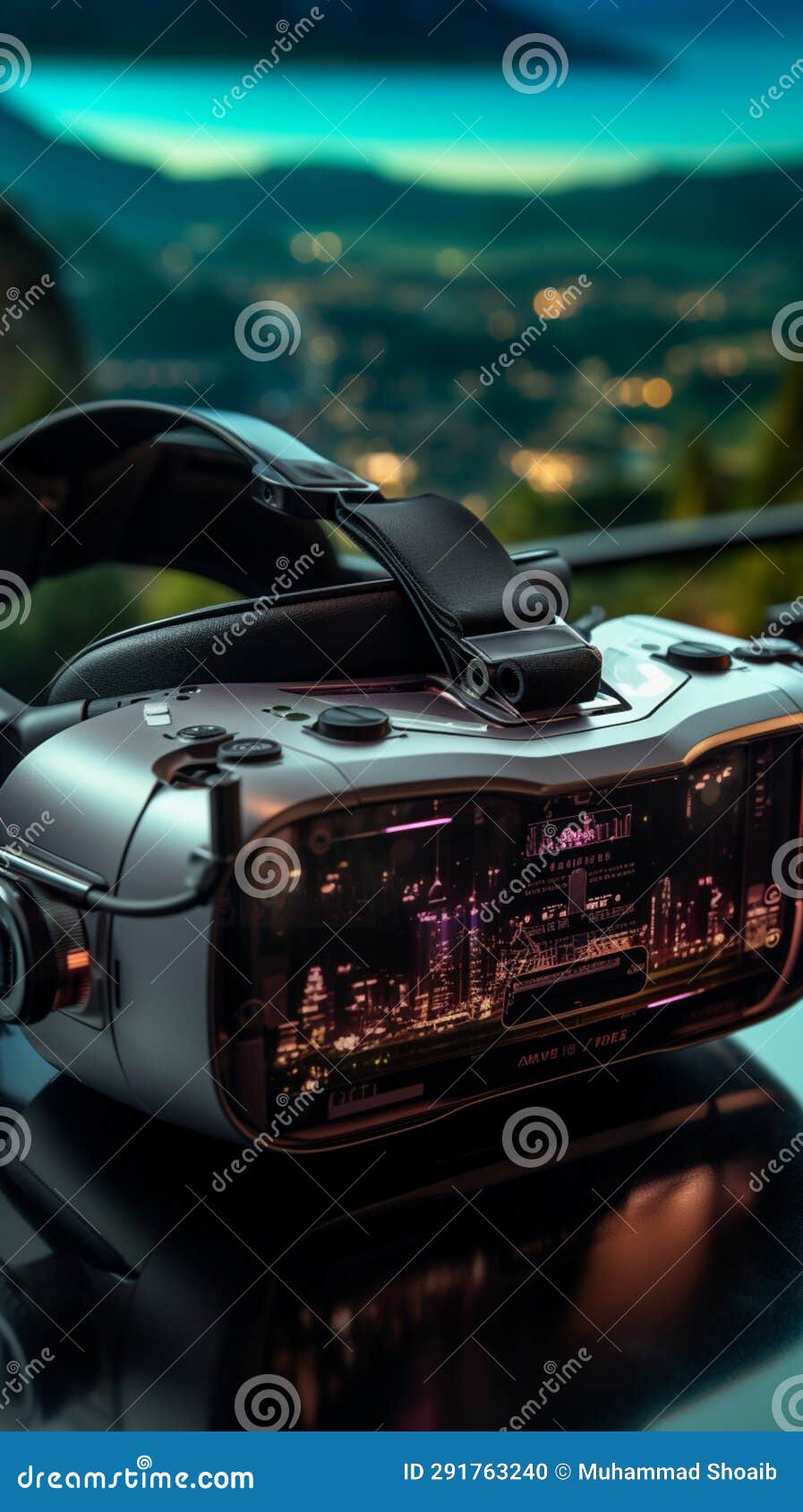 VR Device on Control Table Innovative Tech Setup Against a Backdrop of ...