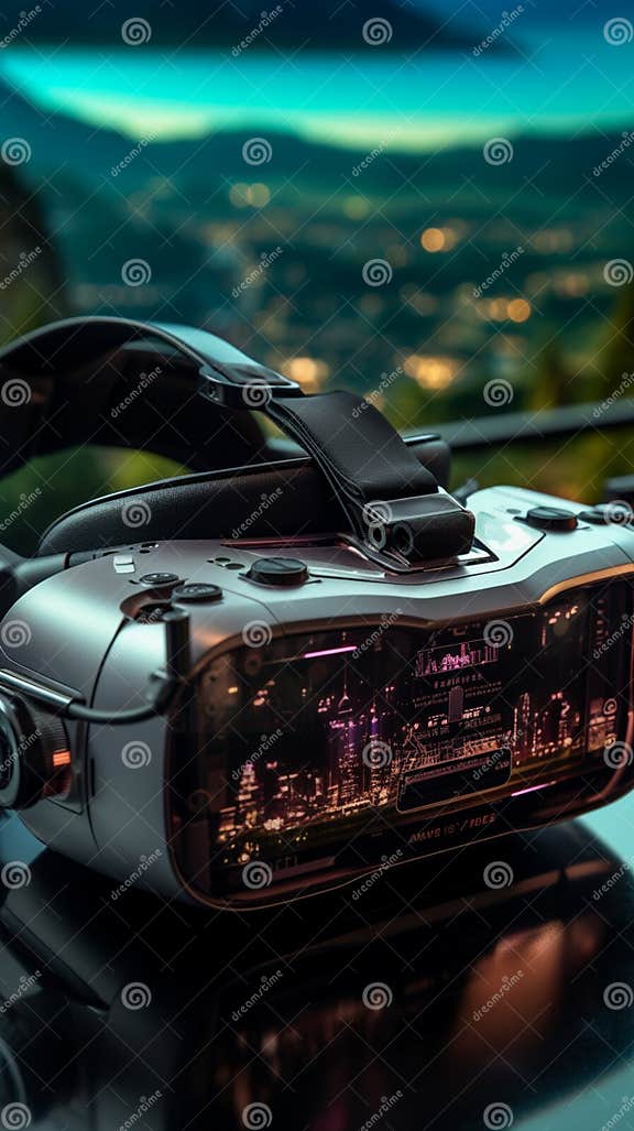 VR Device on Control Table Innovative Tech Setup Against a Backdrop of ...