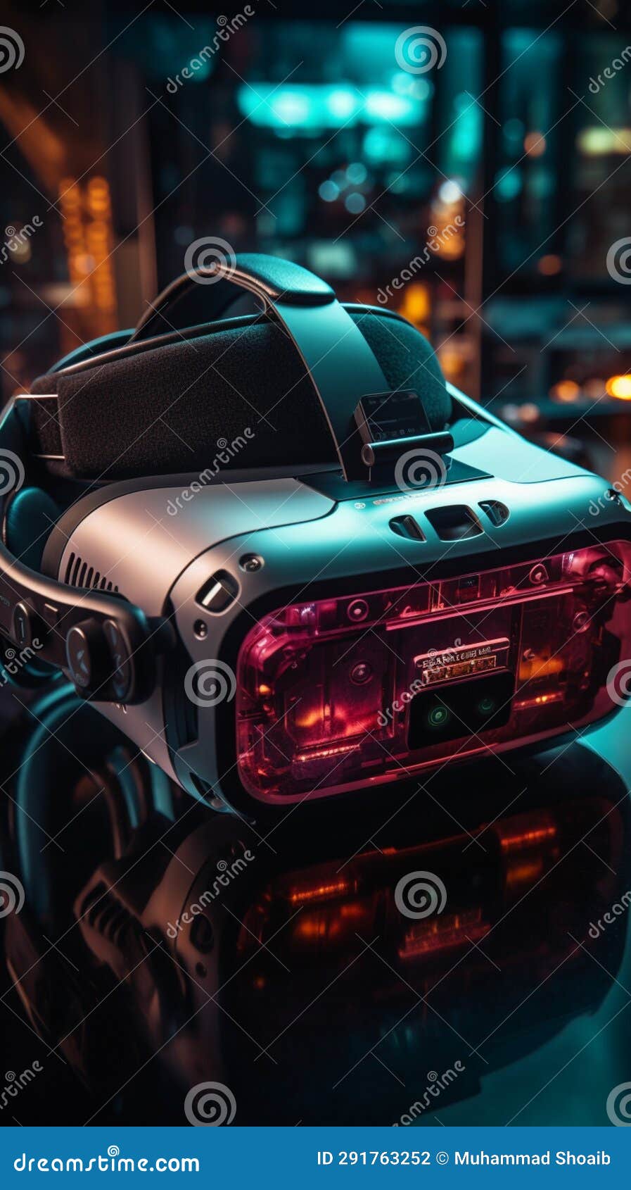 VR Device on Control Table Innovative Tech Setup Against a Backdrop of ...