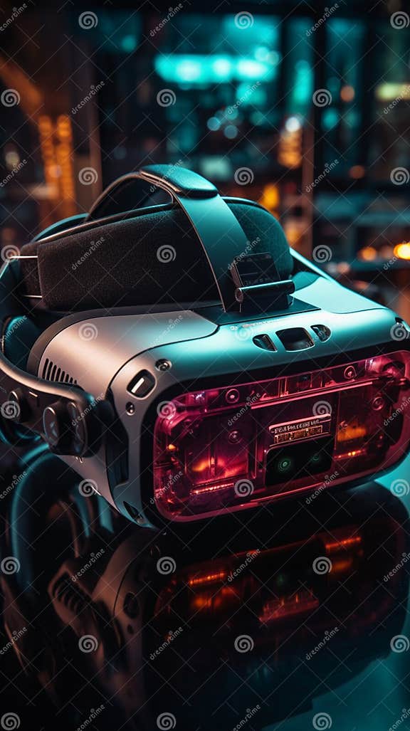 VR Device on Control Table Innovative Tech Setup Against a Backdrop of ...
