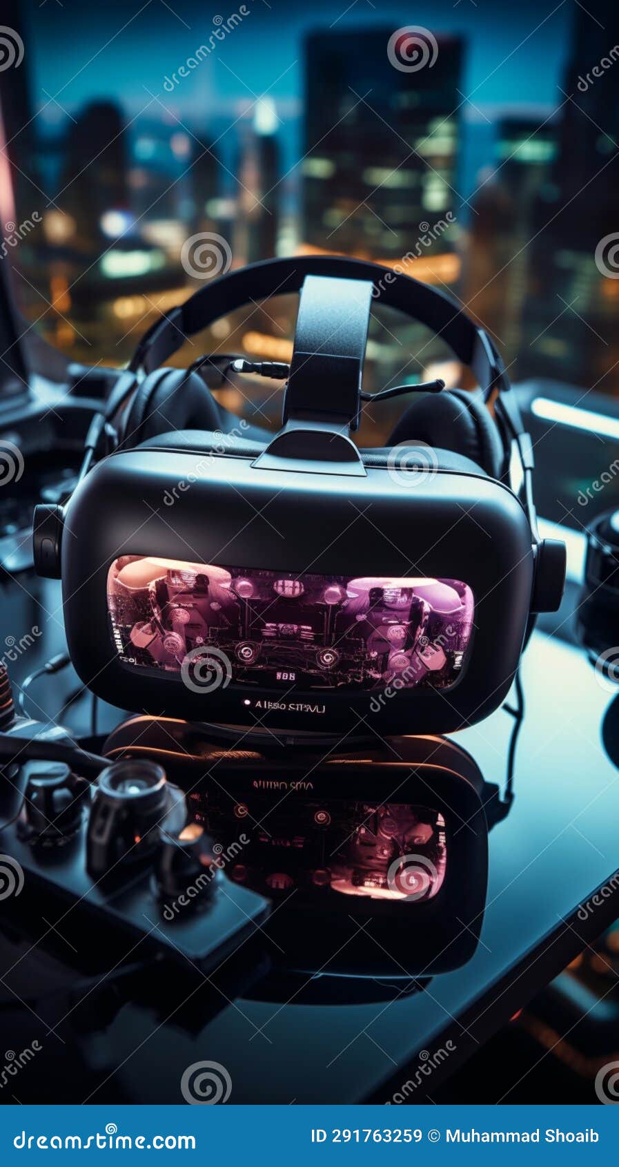 VR Device on Control Table Innovative Tech Setup Against a Backdrop of ...
