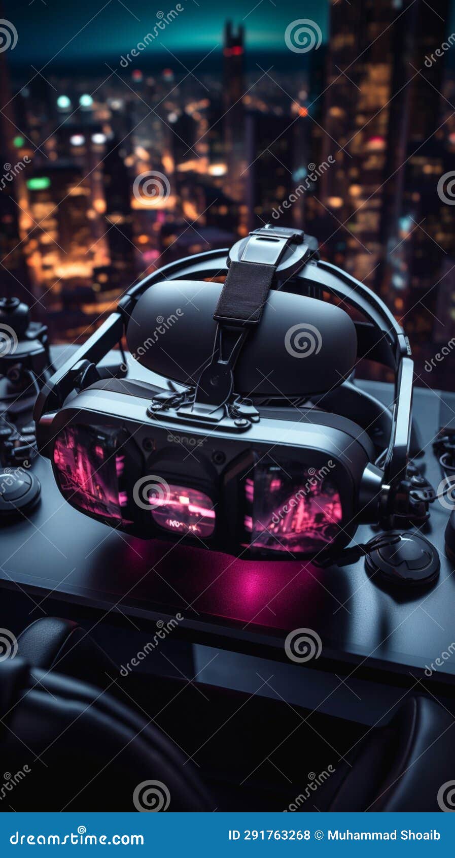 VR Device on Control Table Innovative Tech Setup Against a Backdrop of ...