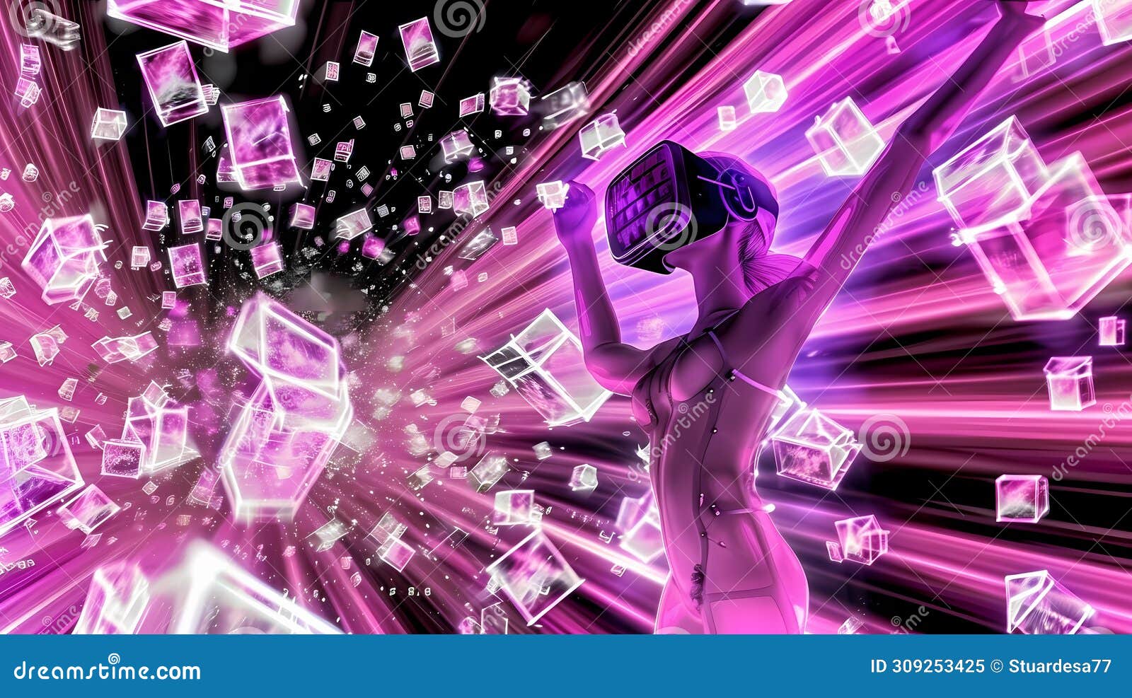 VR Experience in Neon Cubes AI Generative Stock Image - Image of figure ...