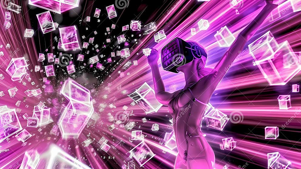 VR Experience in Neon Cubes AI Generative Stock Image - Image of figure, dreamscape: 309253425