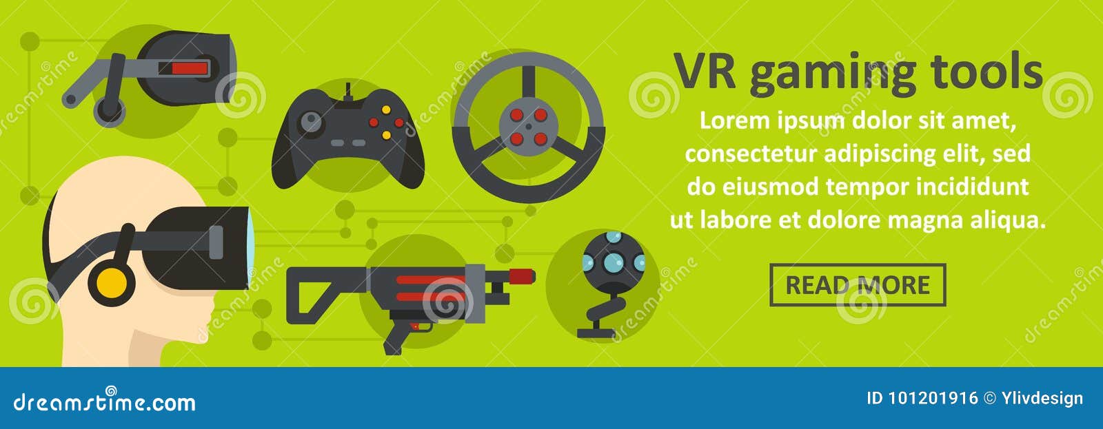 Vr Gaming Tools Banner Horizontal Concept Stock Vector - Illustration ...