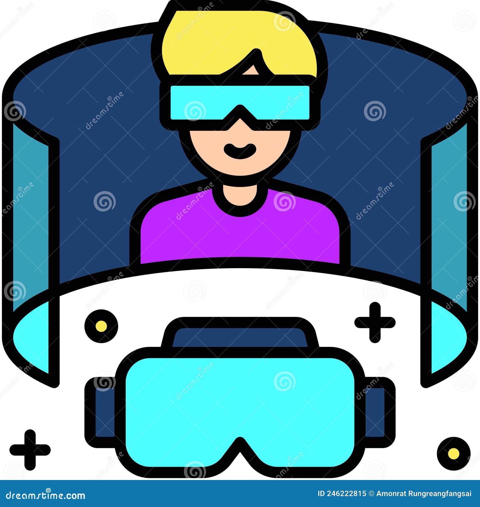 VR Glasses and Avatar on Curved Screen Icon, Metaverse Related Vector ...