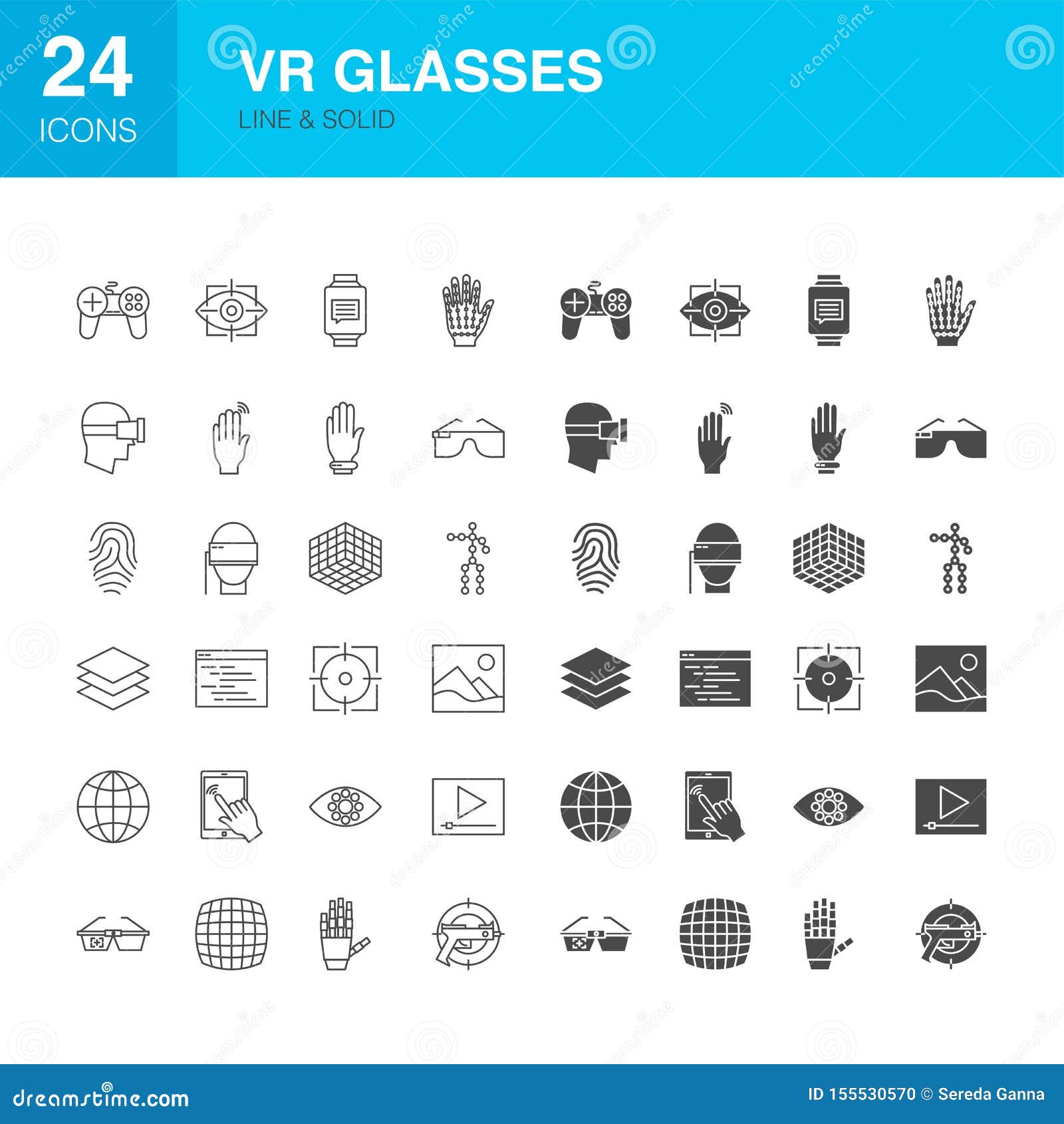 VR Glasses Line Web Glyph Icons Stock Vector - Illustration of ...