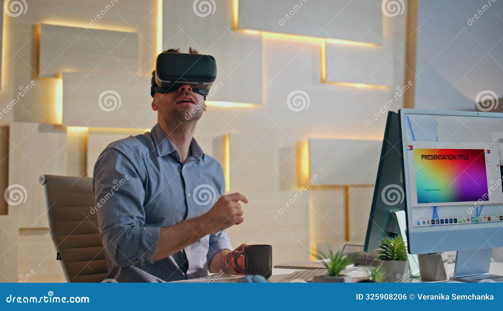 Vr Glasses Worker Developing Project in Innovation Office Close Up. Man ...