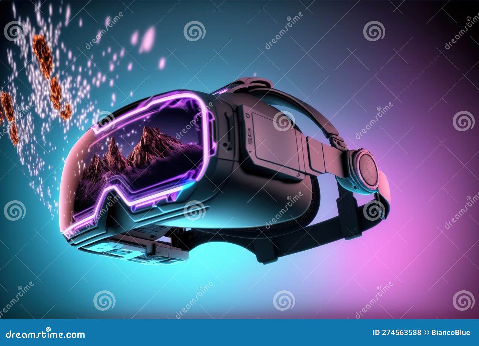 VR Goggle Glasses Reflection of Metaverse Cyberspace with Neon Light ...