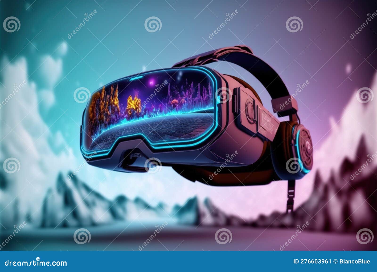 VR Goggle Glasses Reflection of Metaverse Cyberspace with Neon Light ...