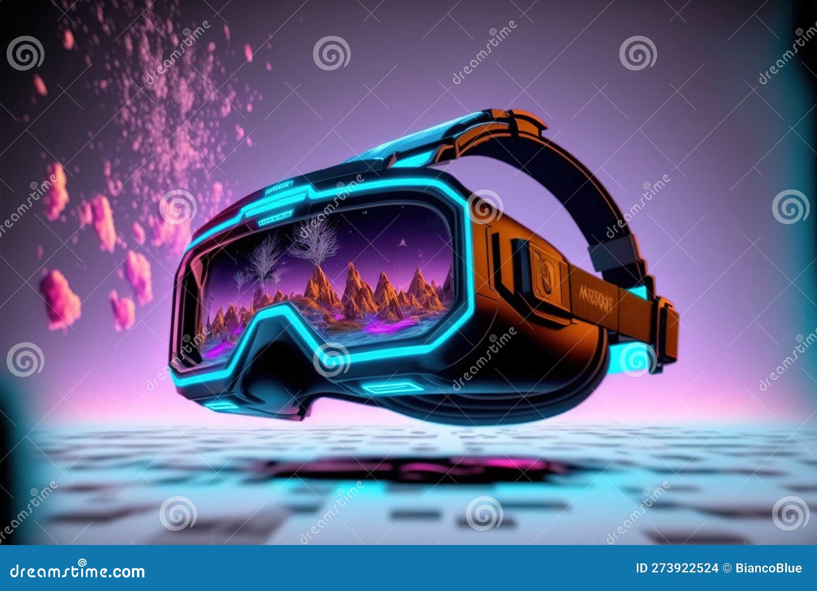 VR Goggle Glasses Reflection of Metaverse Cyberspace with Neon Light ...