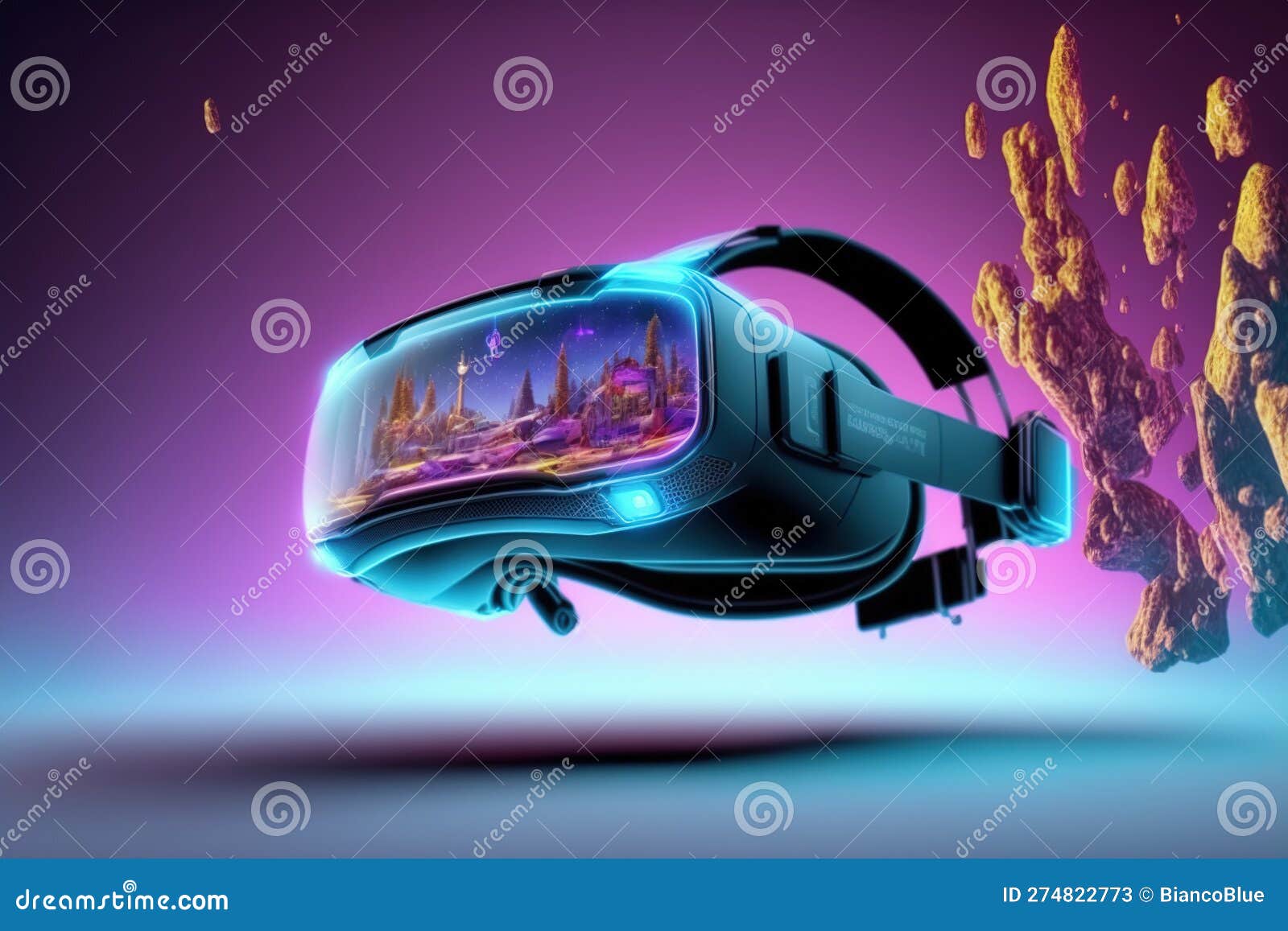 VR Goggle Glasses Reflection of Metaverse Cyberspace with Neon Light ...