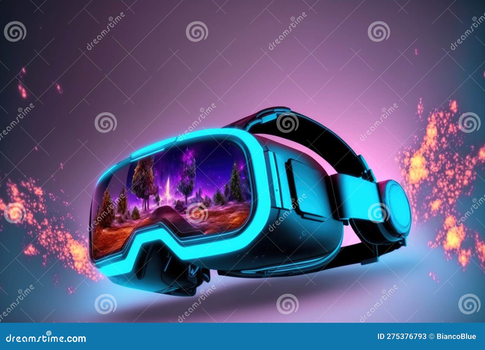 VR Goggle Glasses Reflection of Metaverse Cyberspace with Neon Light ...