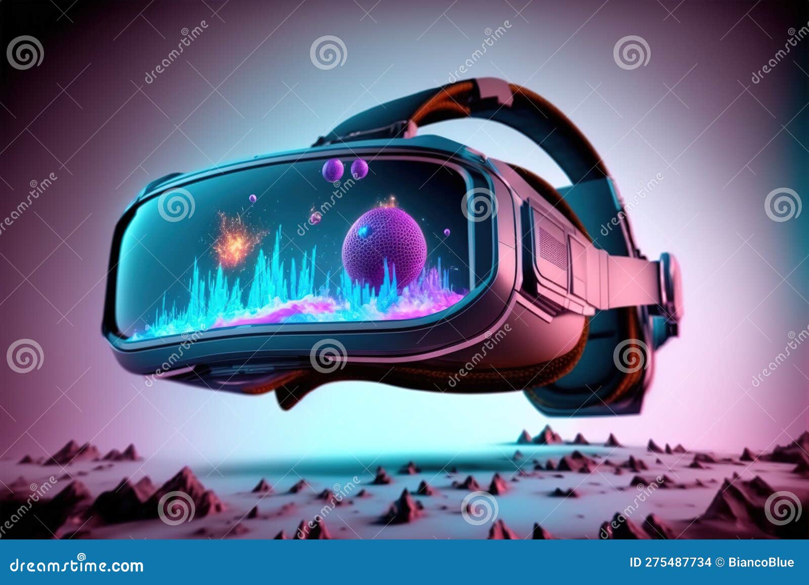 VR Goggle Glasses Reflection of Metaverse Cyberspace with Neon Light ...