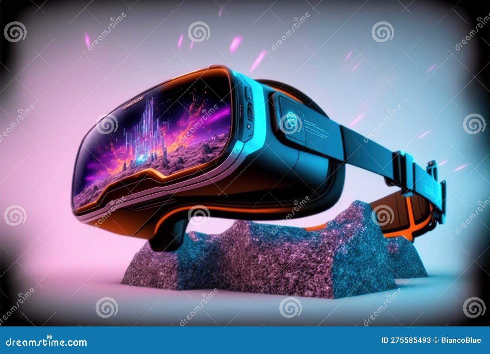 VR Goggle Glasses Reflection of Metaverse Cyberspace with Neon Light ...