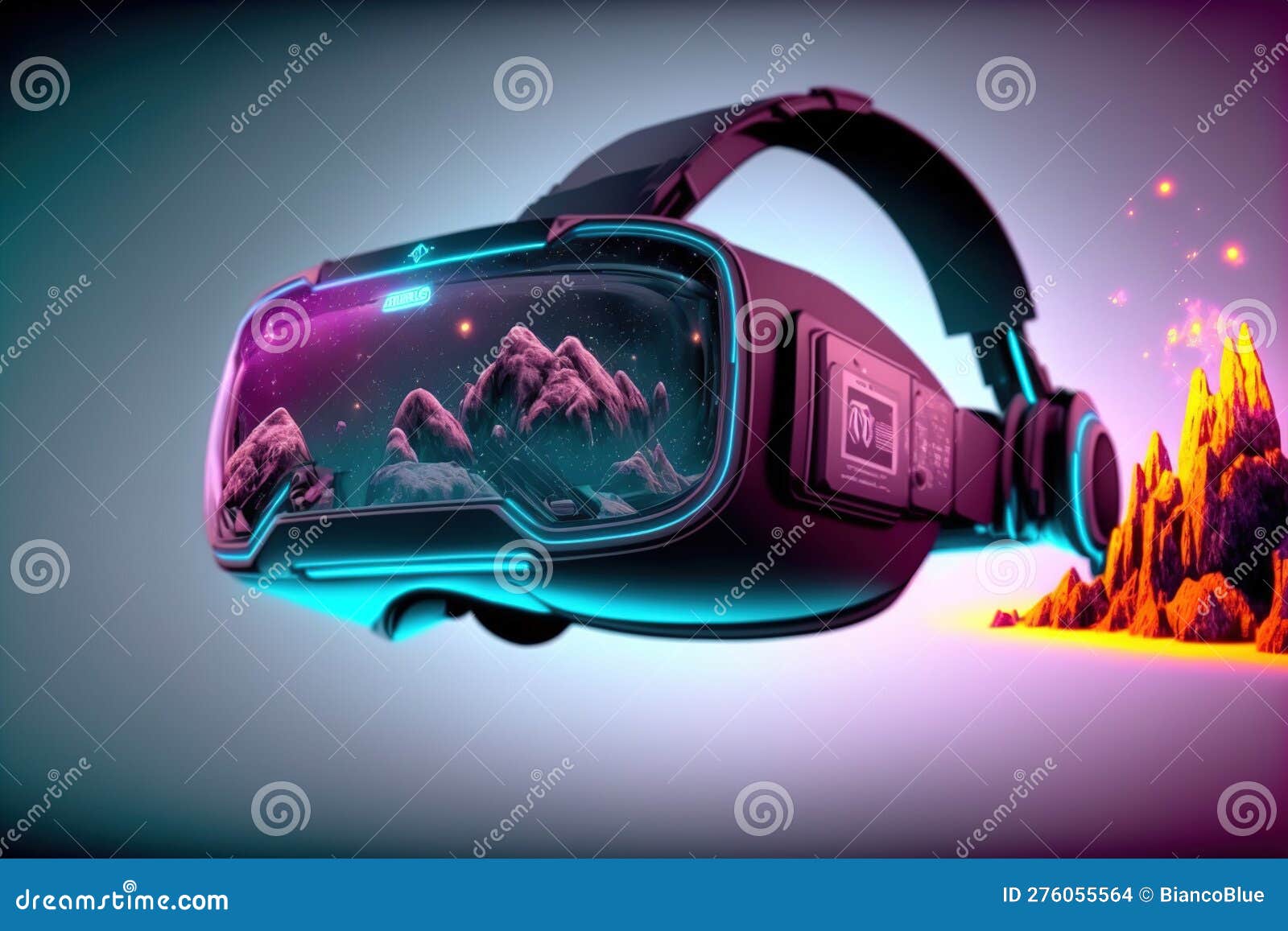 VR Goggle Glasses Reflection of Metaverse Cyberspace with Neon Light ...