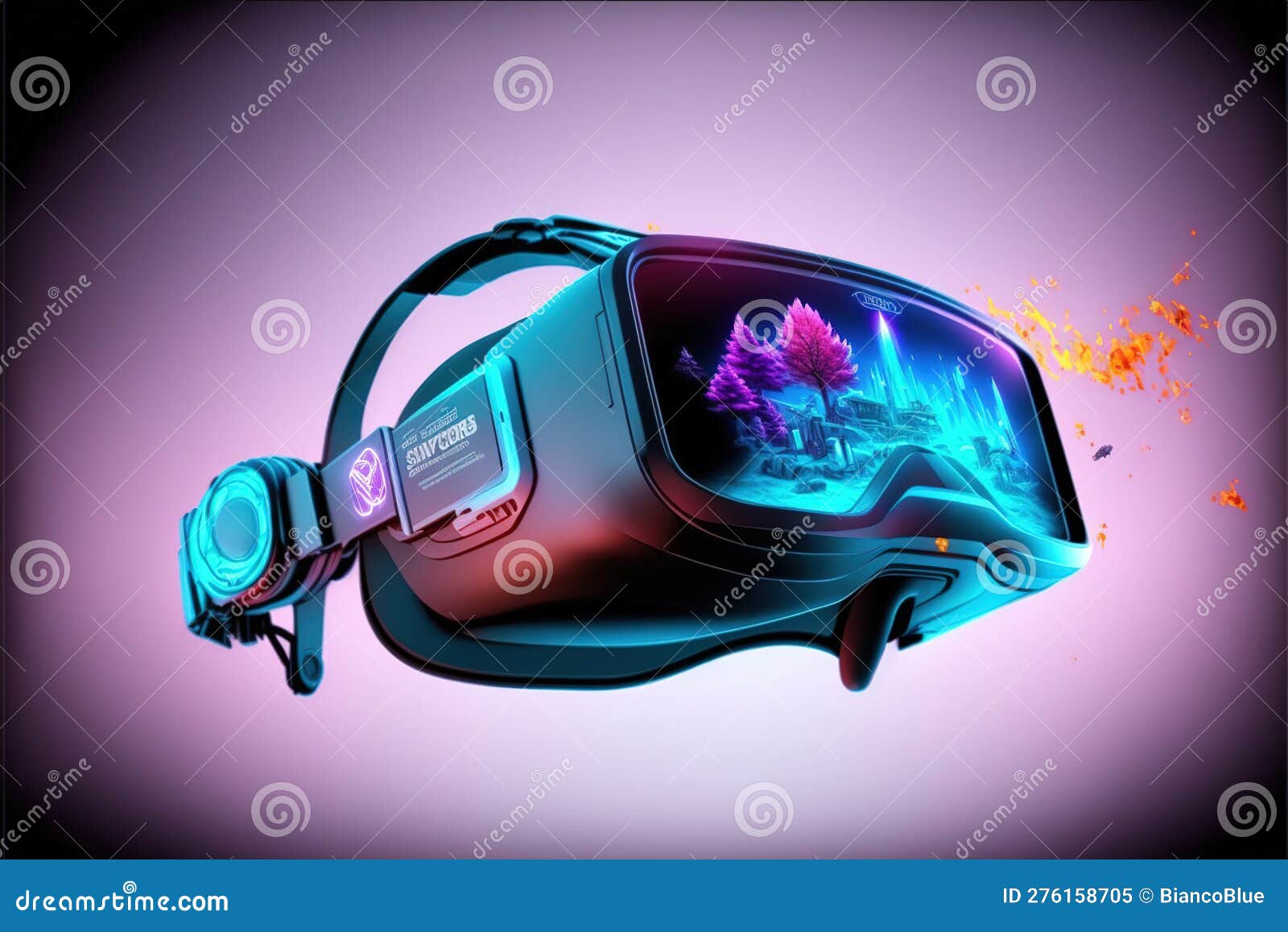 VR Goggle Glasses Reflection of Metaverse Cyberspace with Neon Light ...