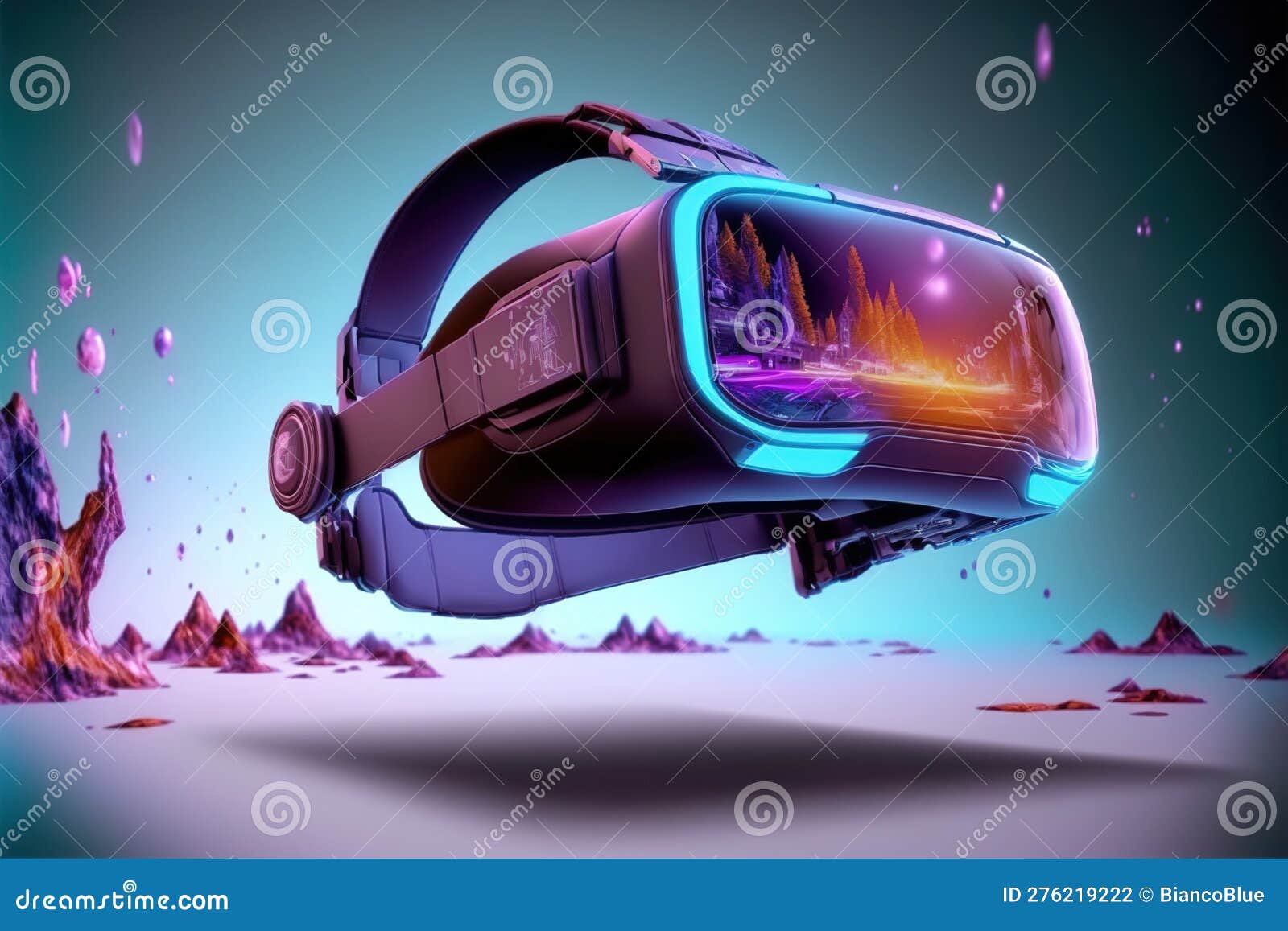 VR Goggle Glasses Reflection of Metaverse Cyberspace with Neon Light ...