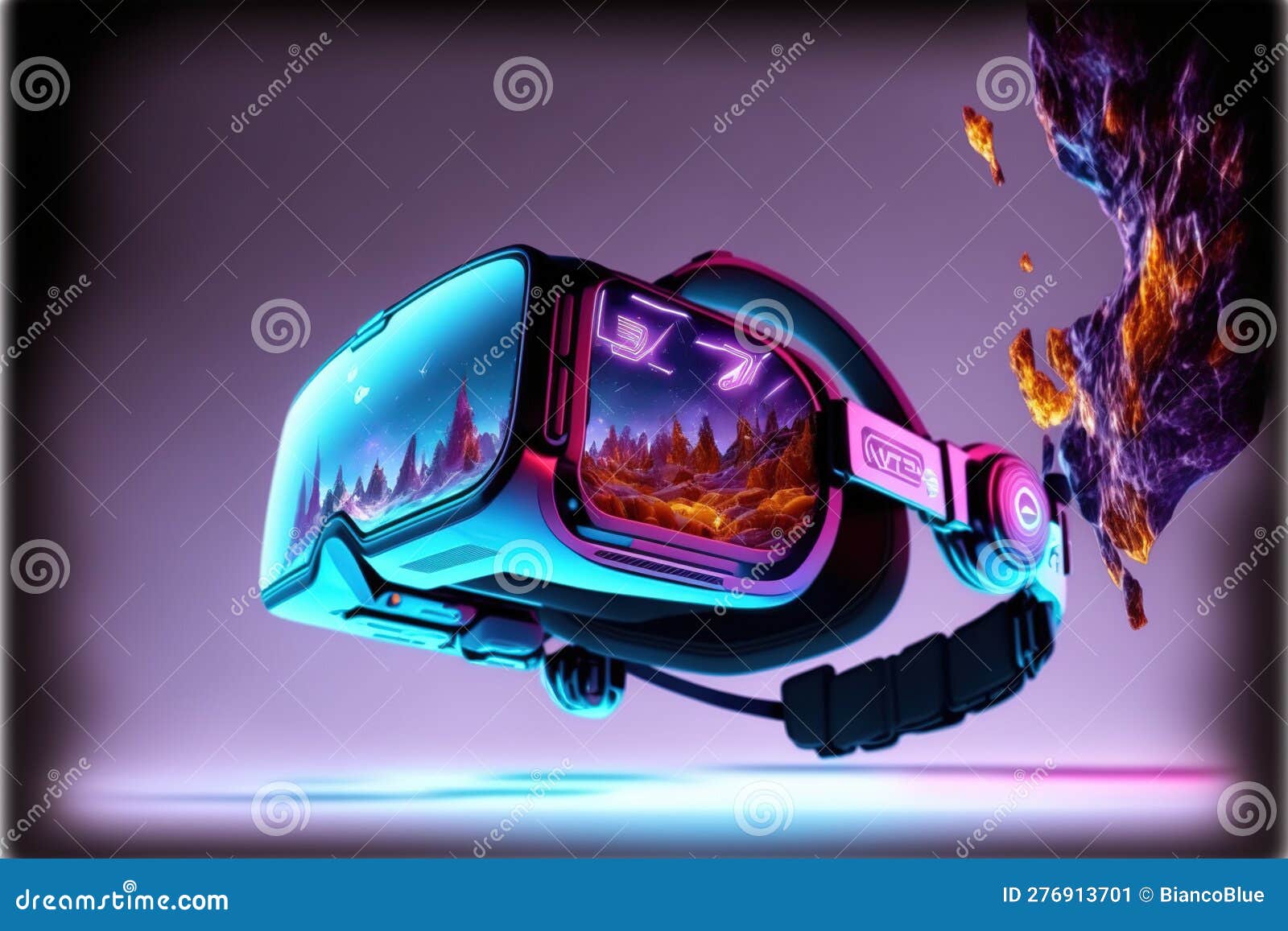 VR Goggle Glasses Reflection of Metaverse Cyberspace with Neon Light ...