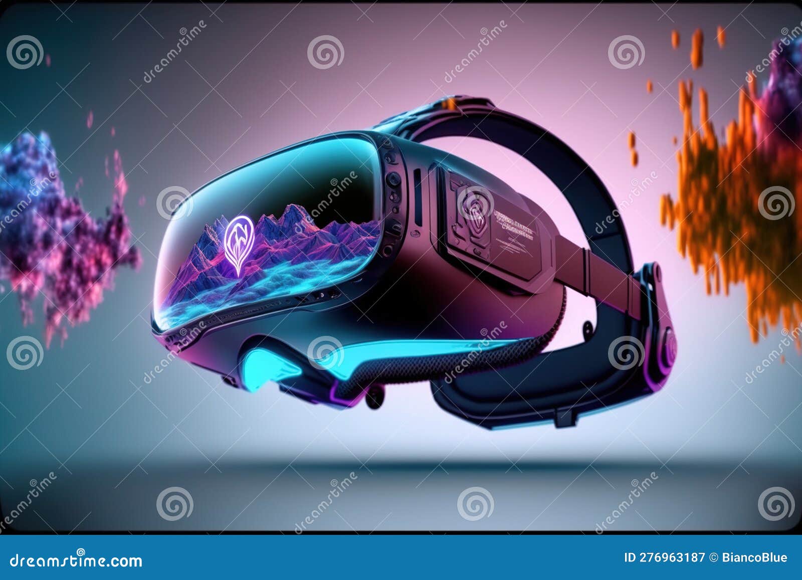 VR Goggle Glasses Reflection of Metaverse Cyberspace with Neon Light ...