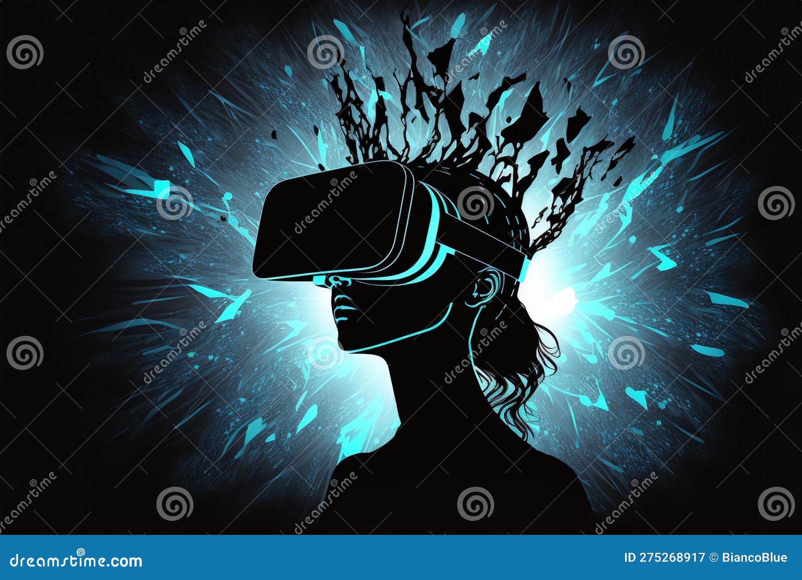 VR Goggle Headset Double Exposure Head Metaverse with Neon Light ...