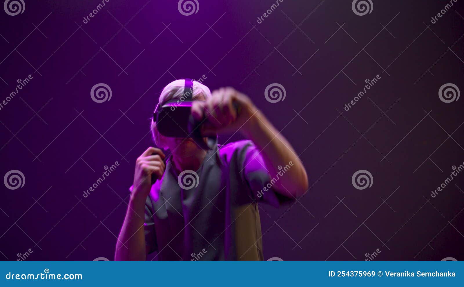 VR Goggles Guy Playing Immersive Virtual Reality Game Alone. Metaverse ...