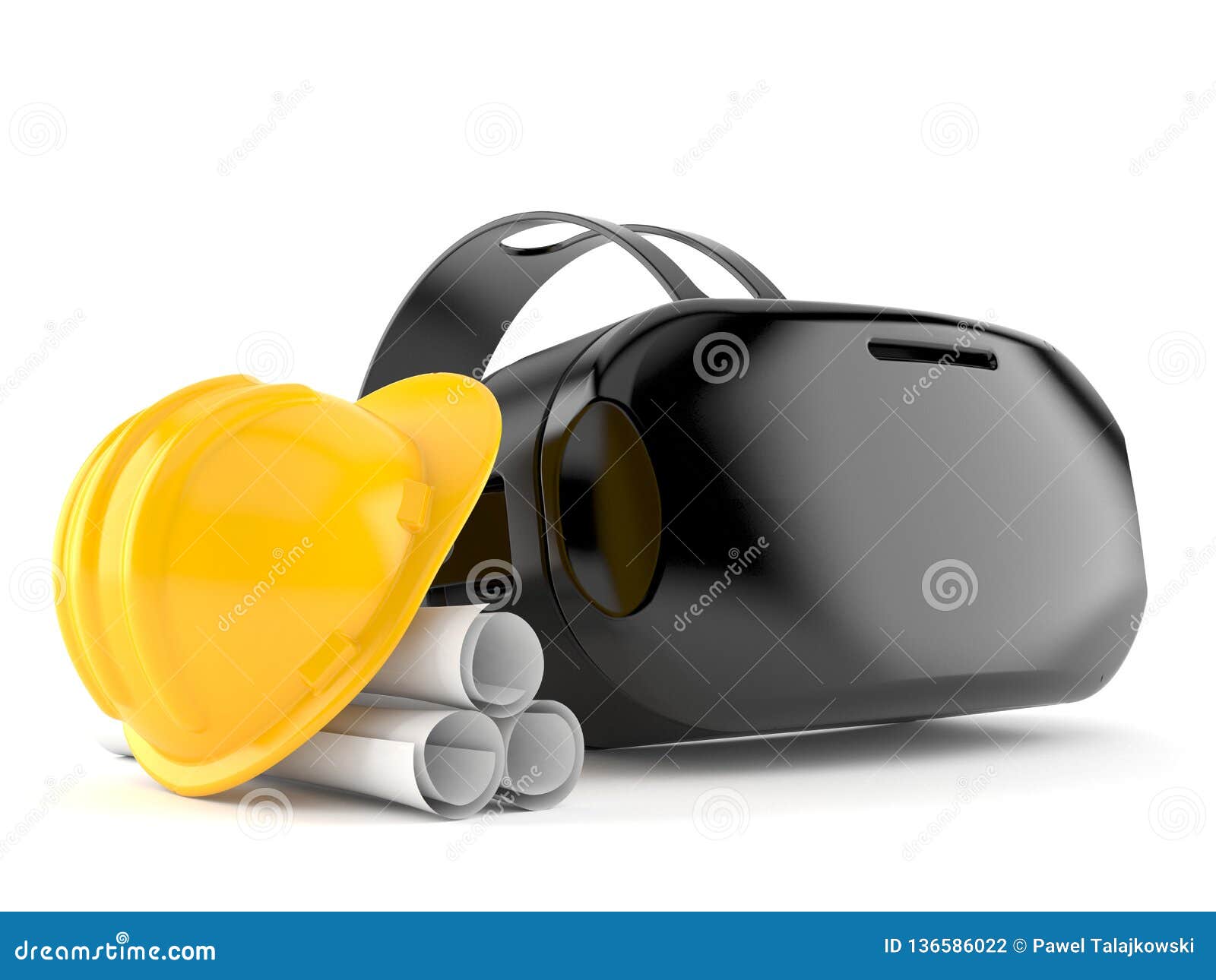 VR headset with blueprints stock illustration. Illustration of design ...