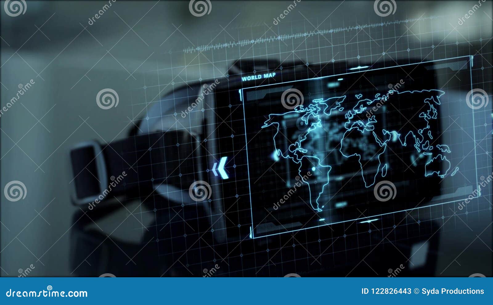 Vr Headset with Coding and World Map on Screen Stock Video - Video of ...