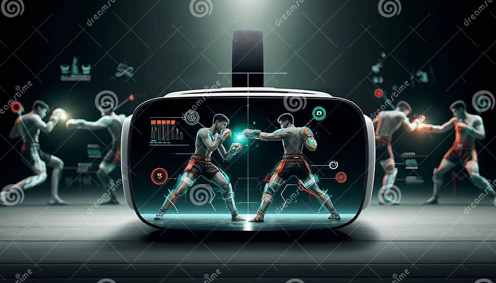 VR Headset Display Showing Thai Boxing Techniques in Slow Motion - in ...